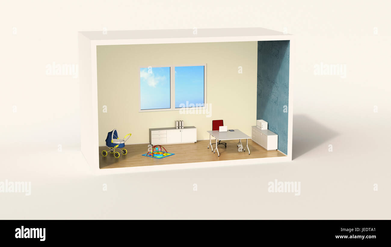 Model of a home office with child's play corner Stock Photo - Alamy