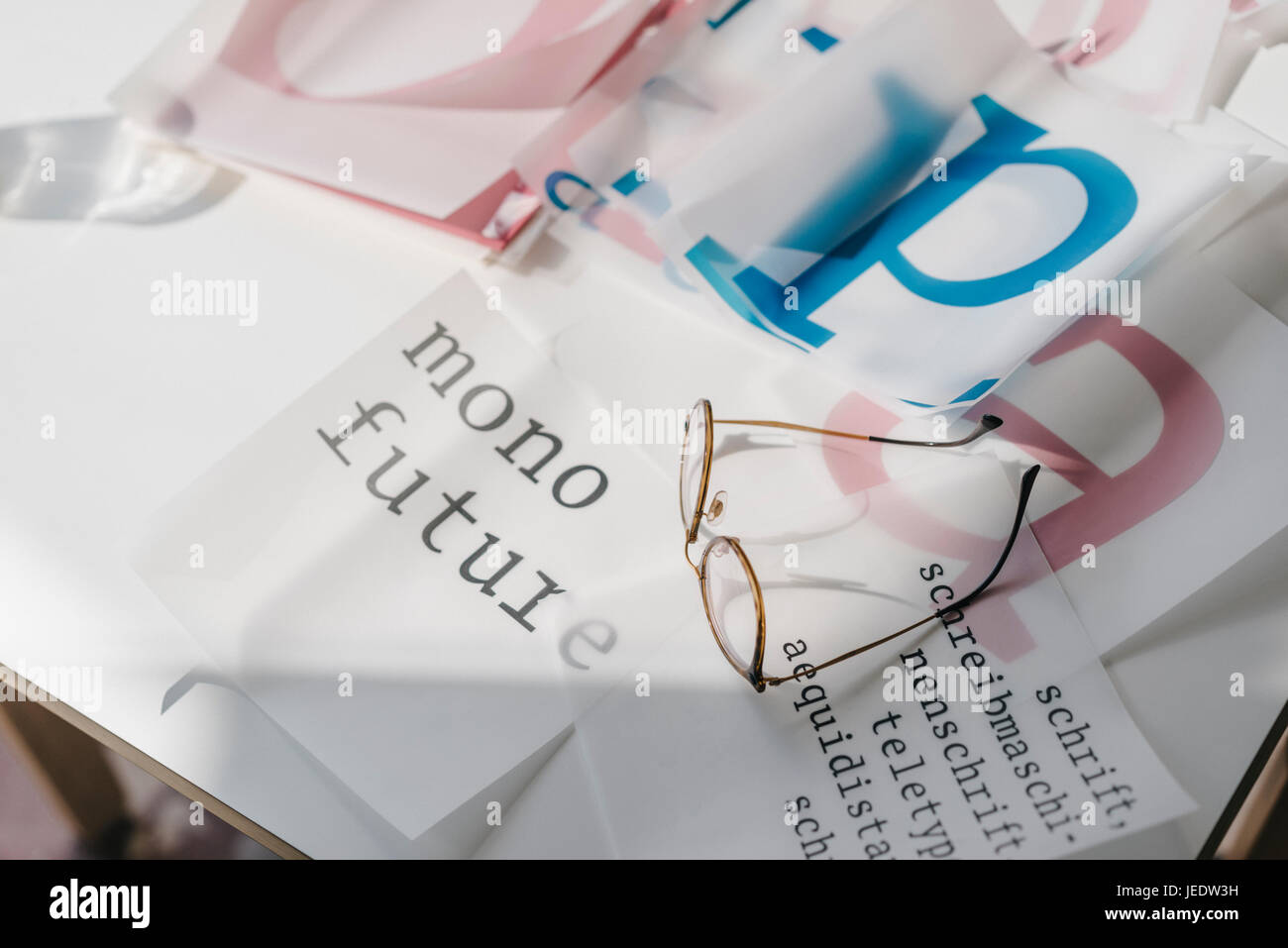 Glasses and script templates on table Stock Photo - Alamy