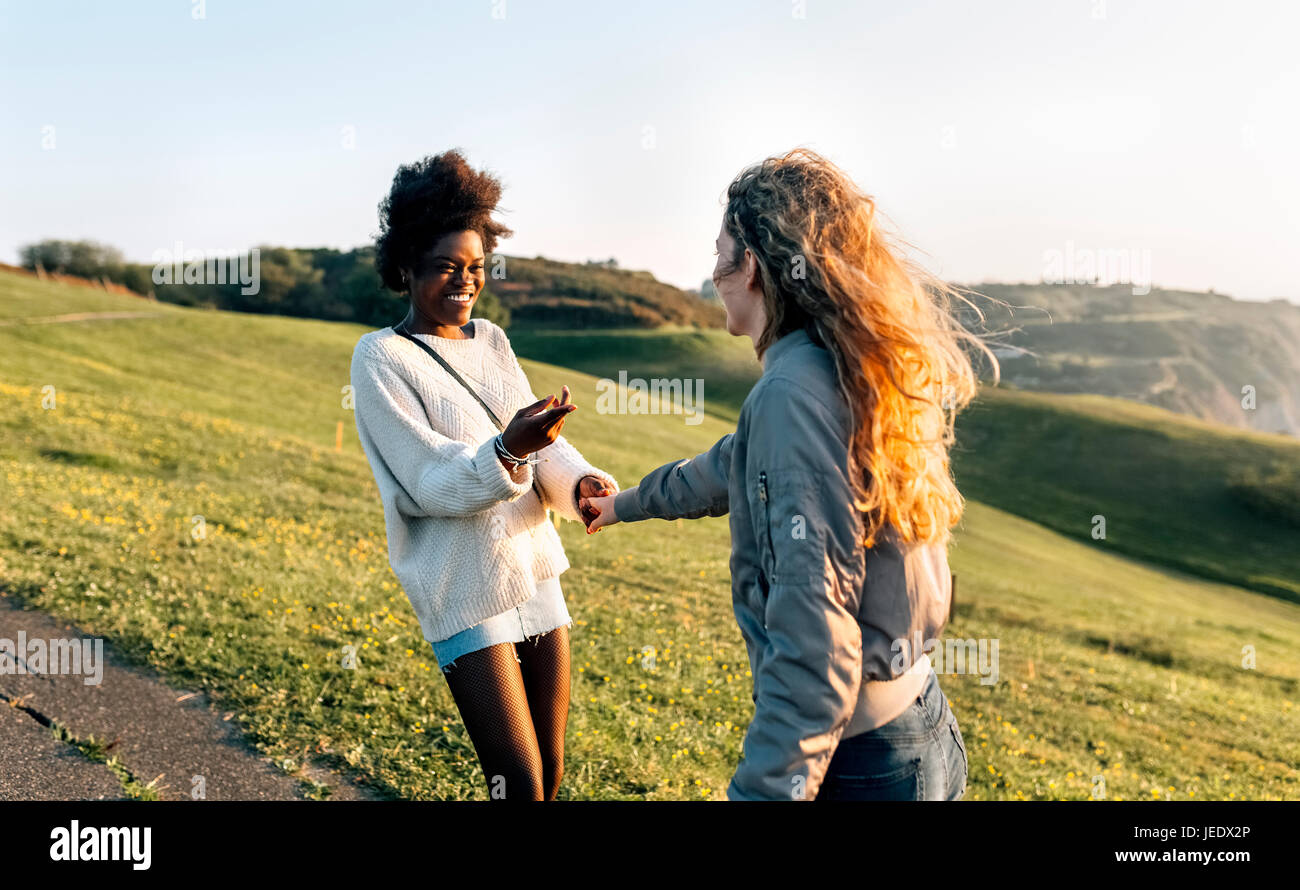 Two best friends having fun outdoors Stock Photo - Alamy