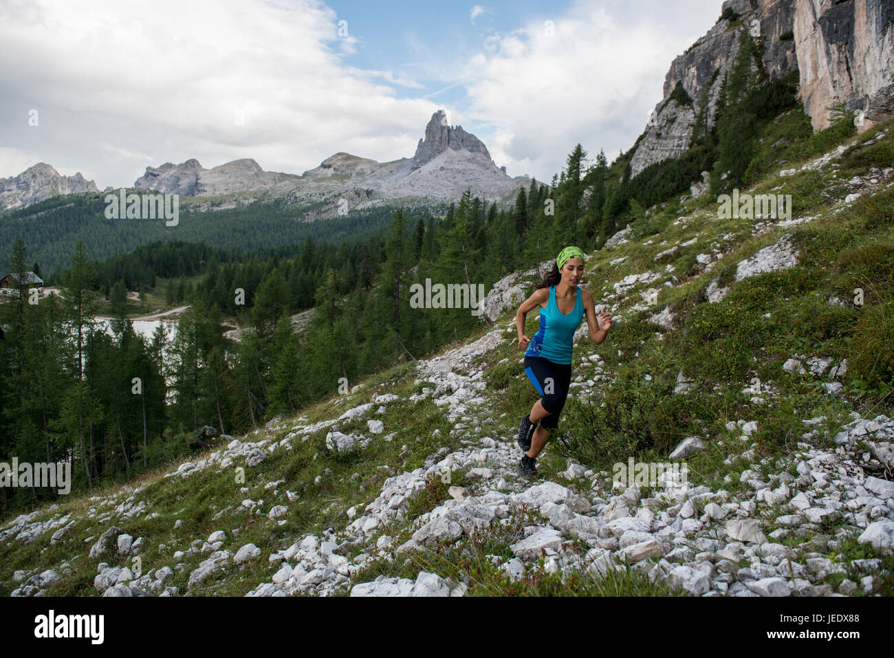 Italy, Dolomites, Veneto, trail runner at Federa Lake Stock Photo - Alamy