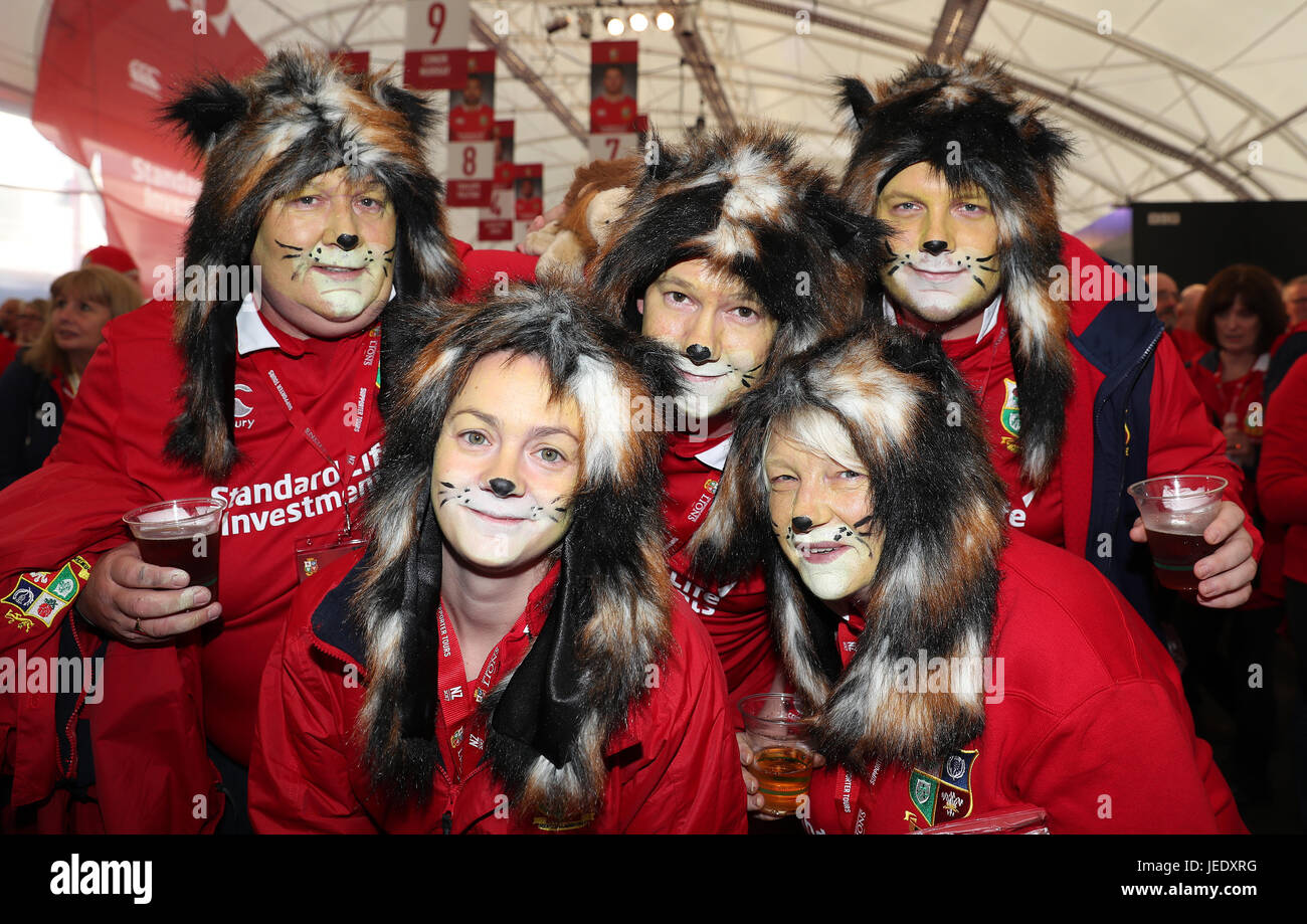 Lions fans in the 'Lions Den Supporters Village' in Auckland ahead of ...
