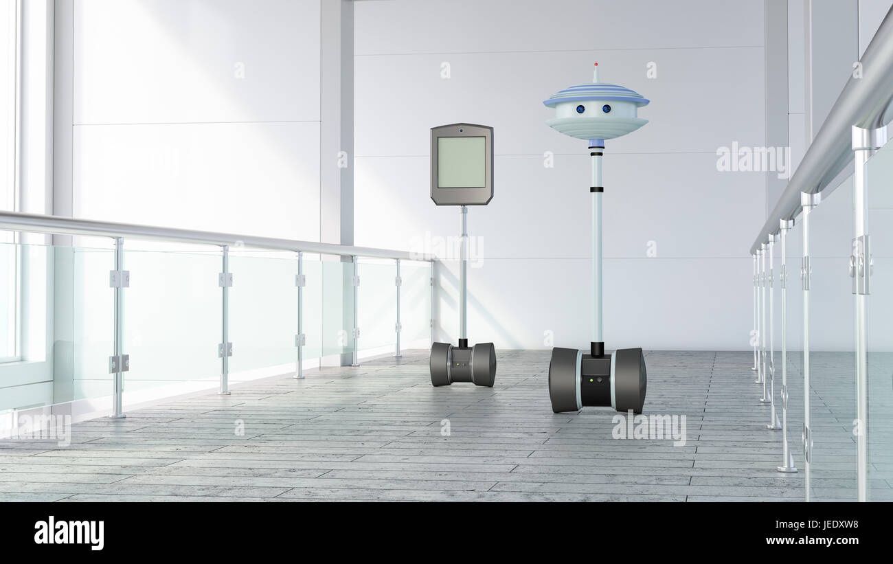 Two robots with screens, 3D Rendering Stock Photo - Alamy