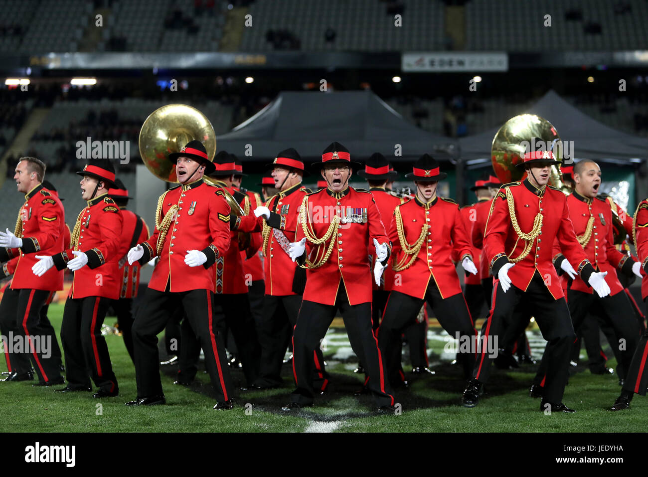 The New Zealand Army band performs the haka before the first test of ...