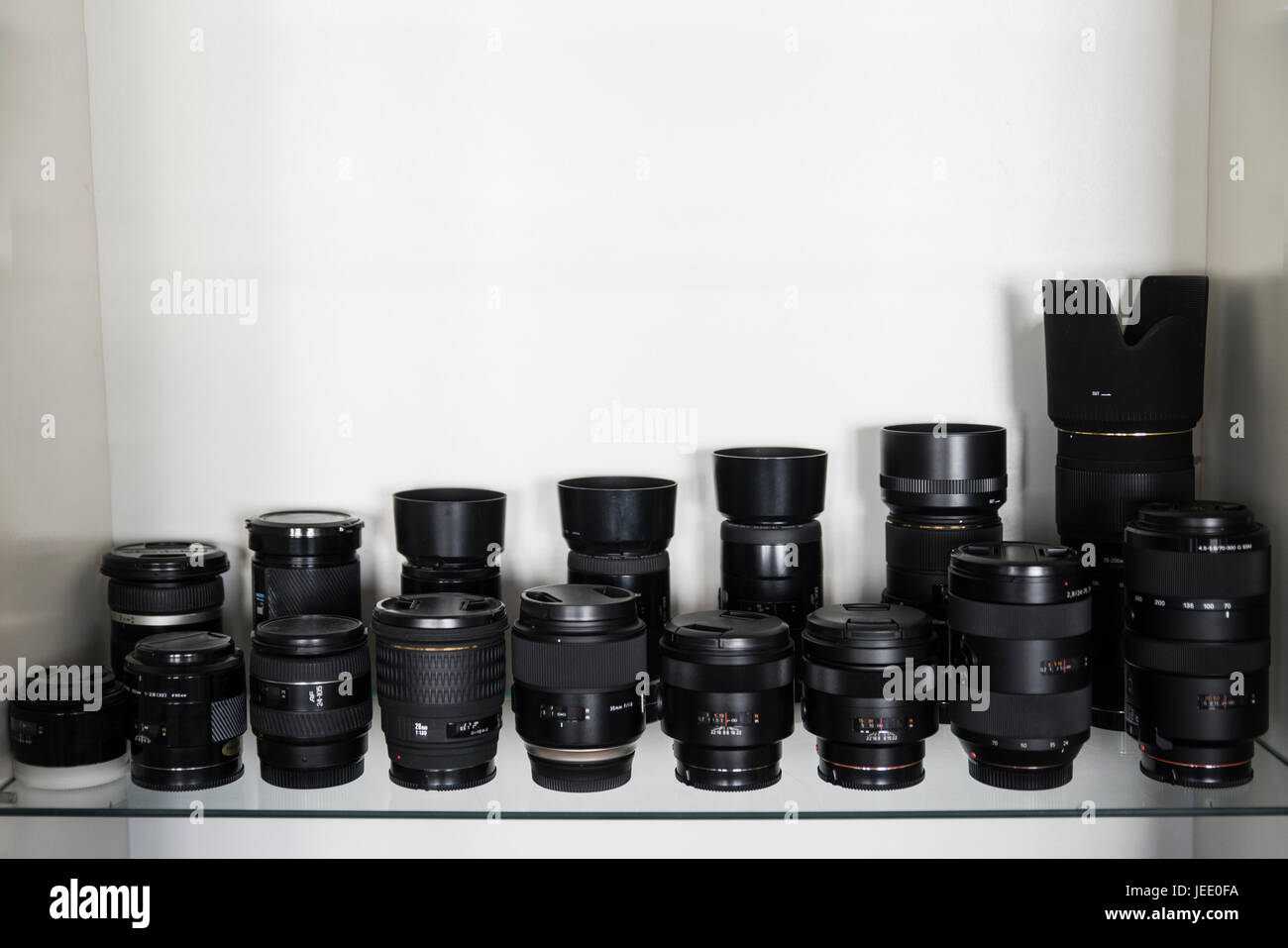 Collection of lenses for reflex cameras Stock Photo - Alamy