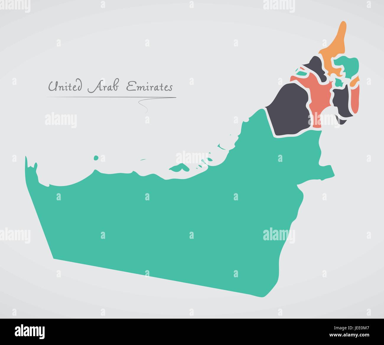 United Arab Emirates Map with states and modern round shapes Stock ...