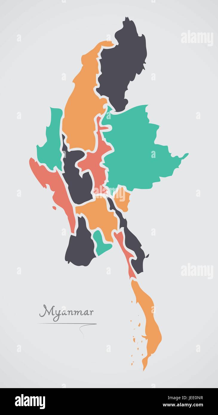 Myanmar Map with states and modern round shapes Stock Vector Image ...