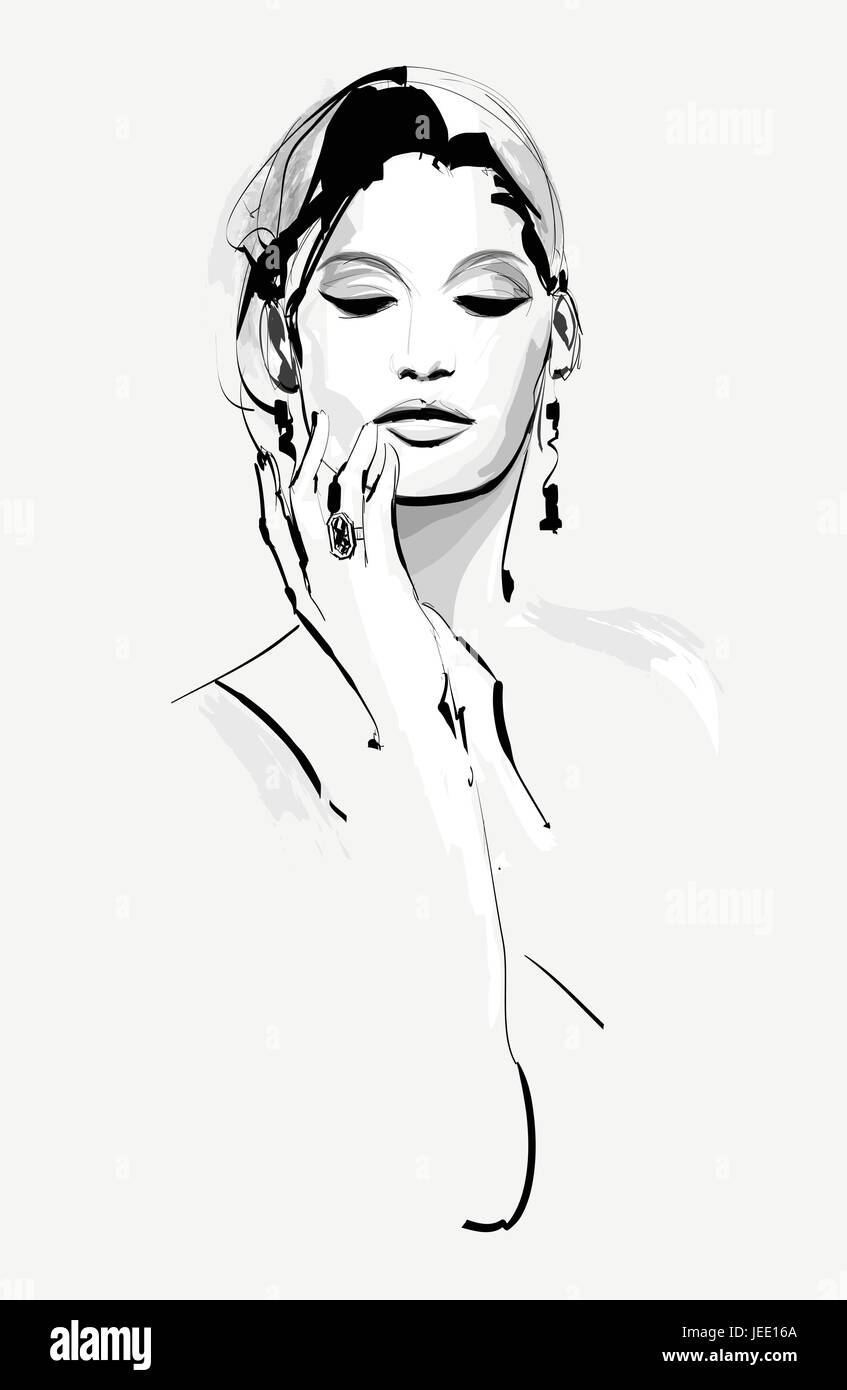 Drawing of a beautiful woman - vector illustration Stock Vector Image ...