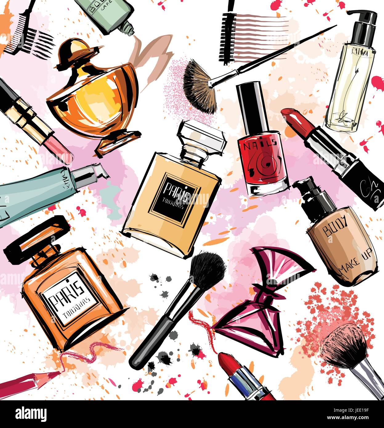 Watercolor cosmetics and perfumes collection - Vector illustration ...