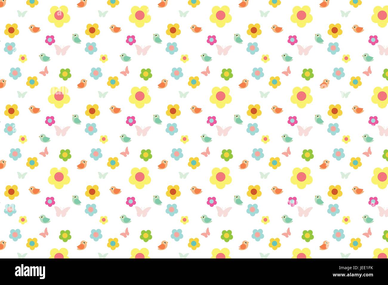 cartoon flower and bird with colorful sweet pattern background,vector ...