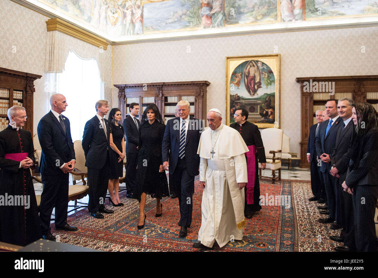 U.S. President Donald Trump, Melania Trump and Ivanka Trump meet with ...
