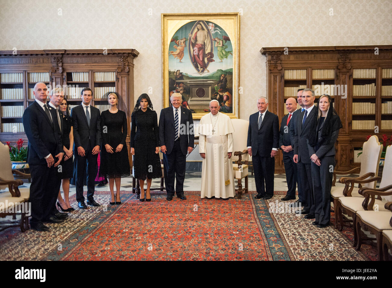 U.S. President Donald Trump, Melania Trump and Ivanka Trump meet with ...