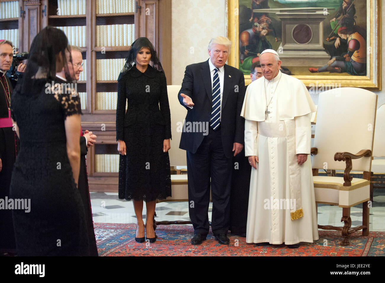 U.S. President Donald Trump, Melania Trump and Ivanka Trump meet with ...