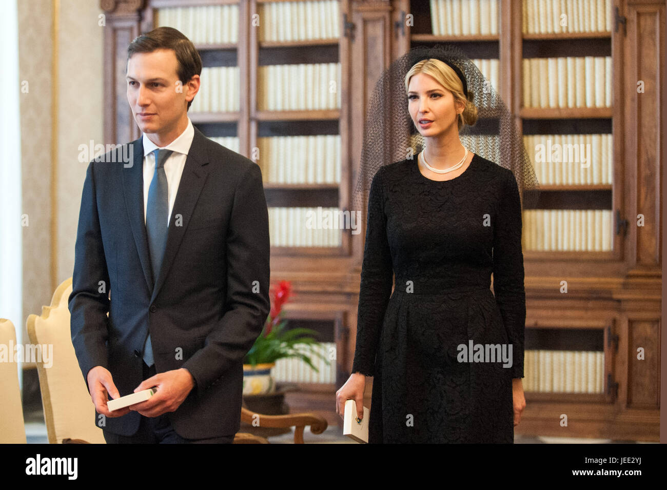 U.S. President Donald Trump, Melania Trump and Ivanka Trump meet with ...