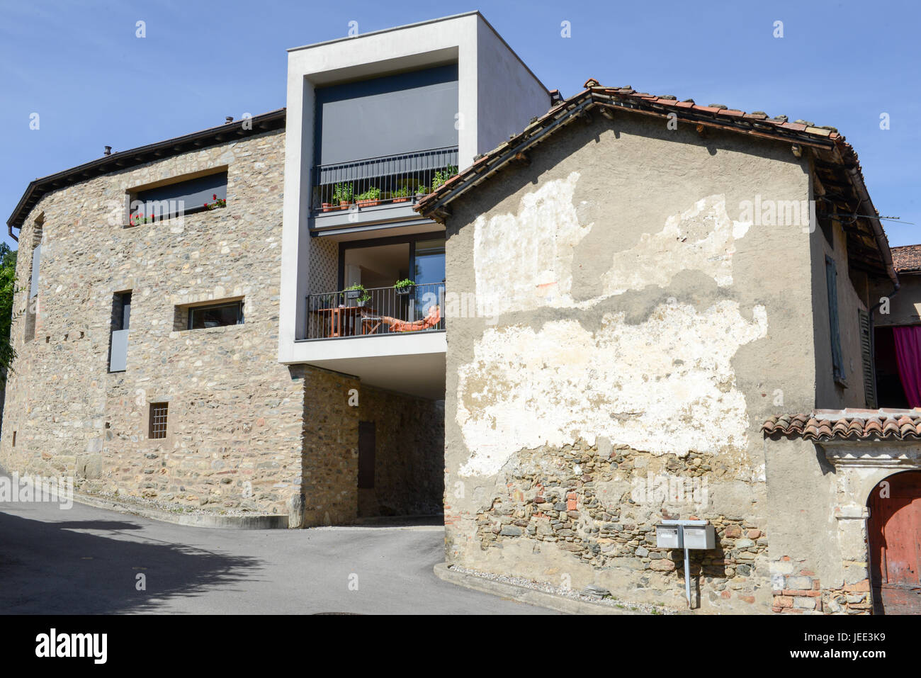 Sorengo, Switzerland - 18 June 2017: woman sunbathing on the terrace of ...