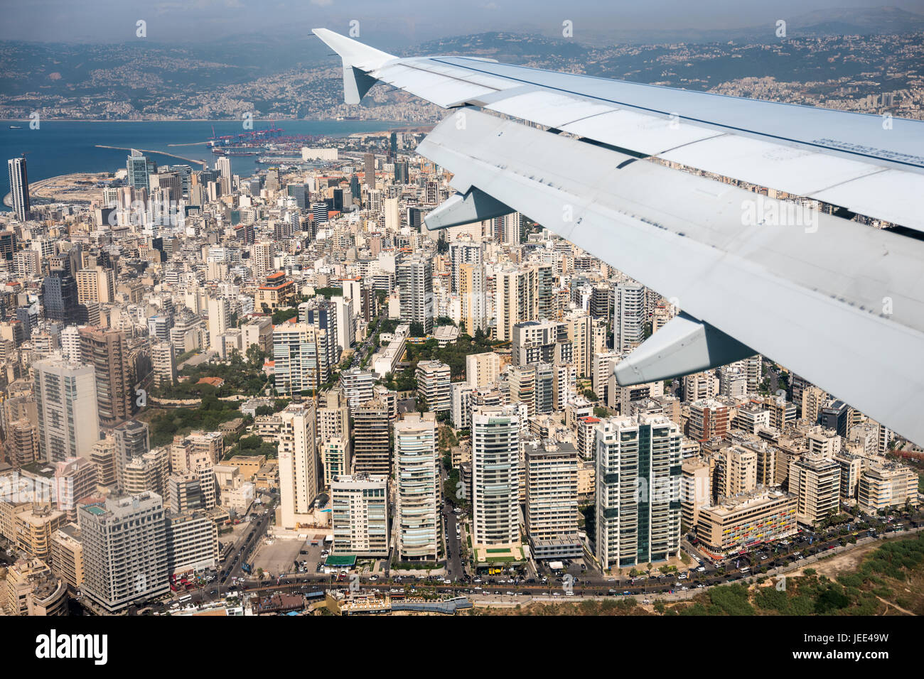 Jet plane coming in for a landing at Beirut, Lebanon, airport Stock ...