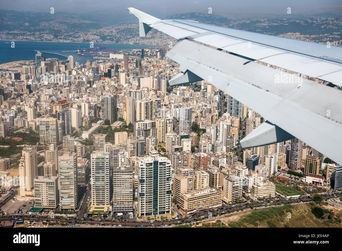 Jet plane coming in for a landing at Beirut, Lebanon, airport Stock ...