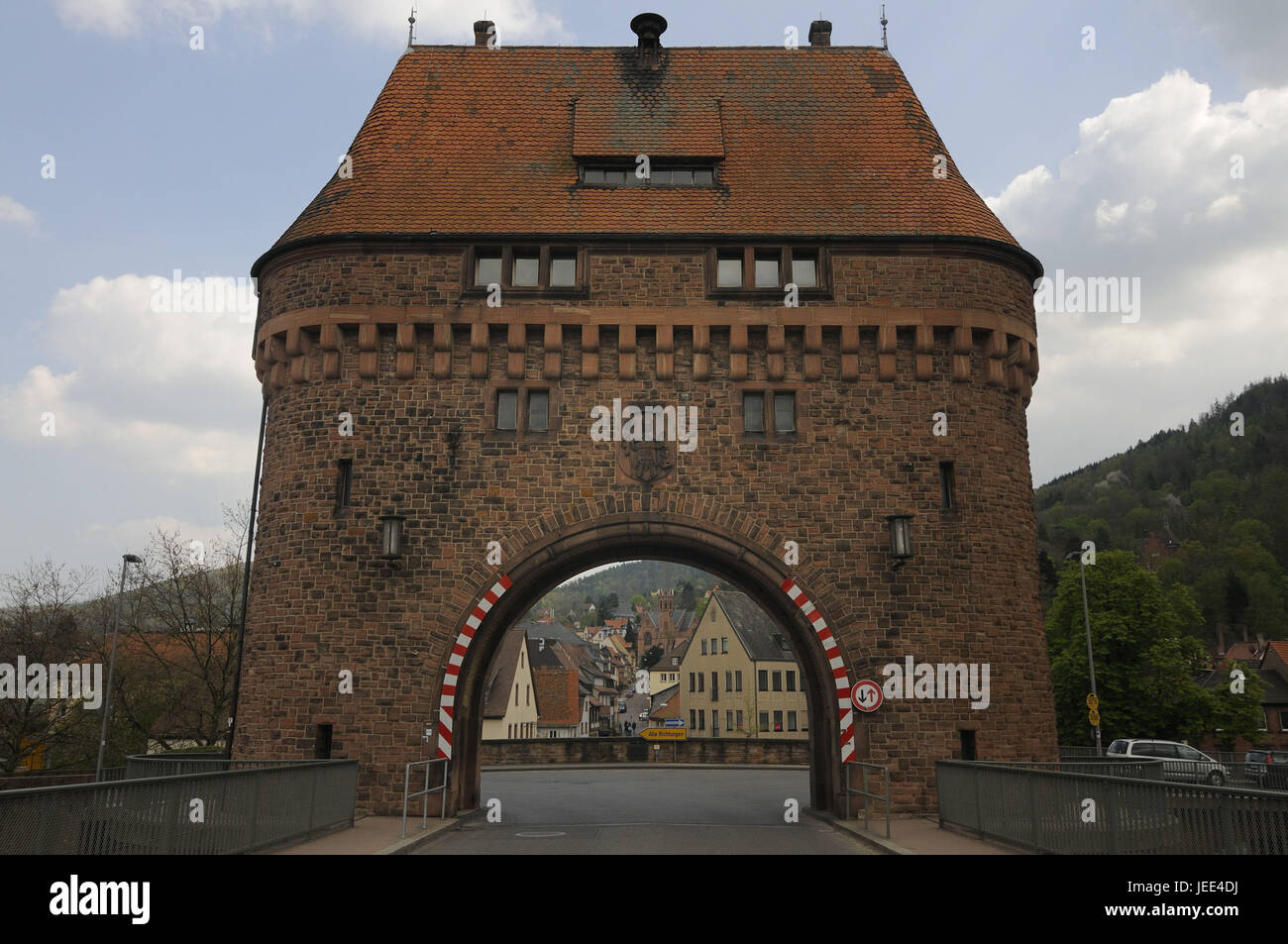 Town gate, mountain Milten, the Main, Lower Franconia, Bavaria, Germany ...