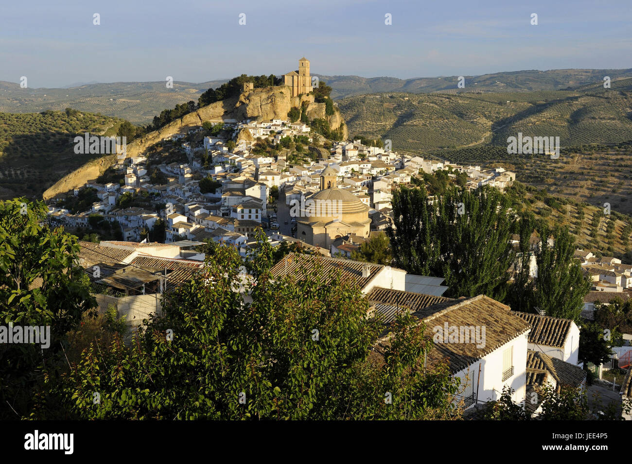 Spain, Andalusia, Montefrio, castle ruin on hill about the village ...