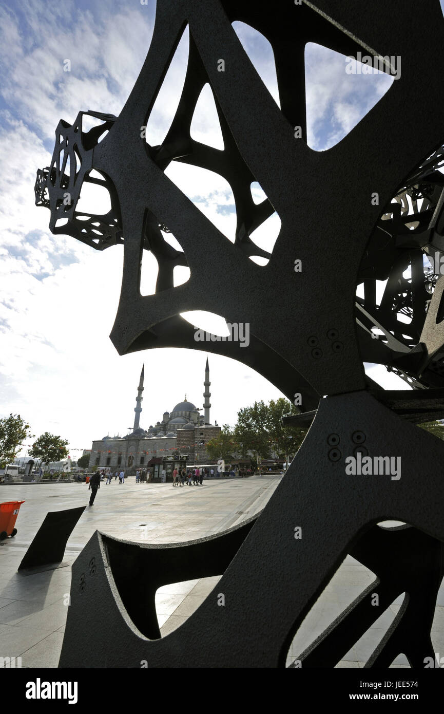 Turkey, Istanbul, part of town of Eminou, new mosque, modern sculpture ...