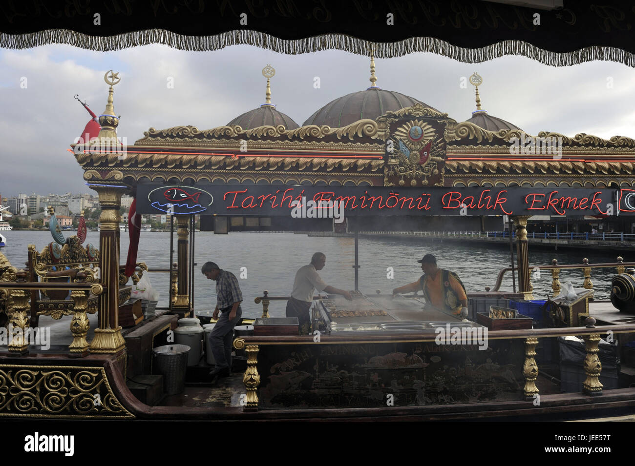 Turkey, Istanbul, part of town of Eminou, fish restaurant in the Golden ...
