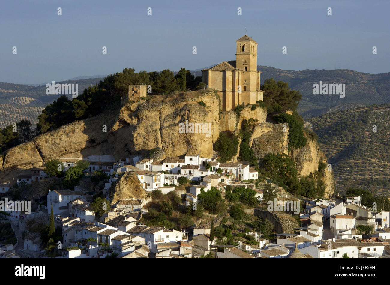 Spain, Andalusia, Montefrio, castle ruin on hill about the village ...