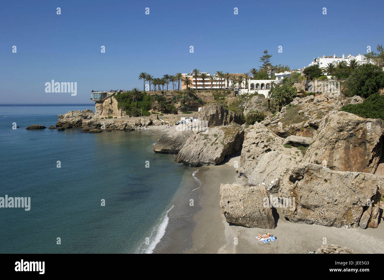 Spain, Andalusia, Costa del Sol, Nerja, Balcón de Europe, vacationer on ...
