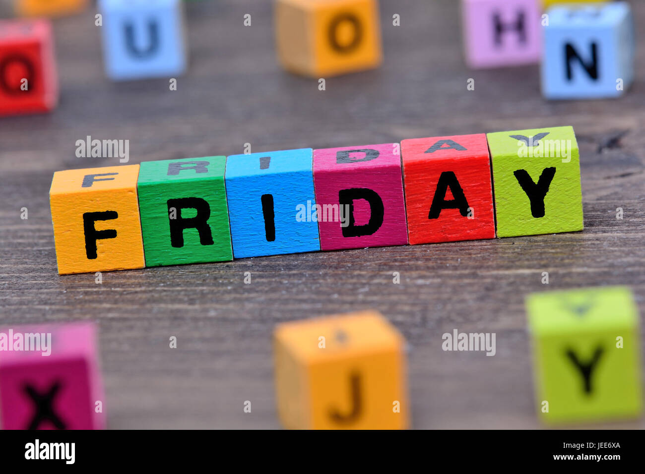 The word Friday on wooden table Stock Photo - Alamy