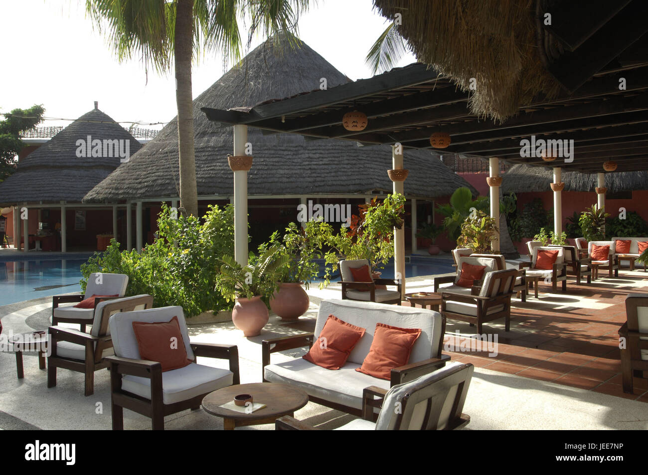 Terrace, pool, hotel of Espadon, Saly, Petite Cote, Senegal Stock Photo ...