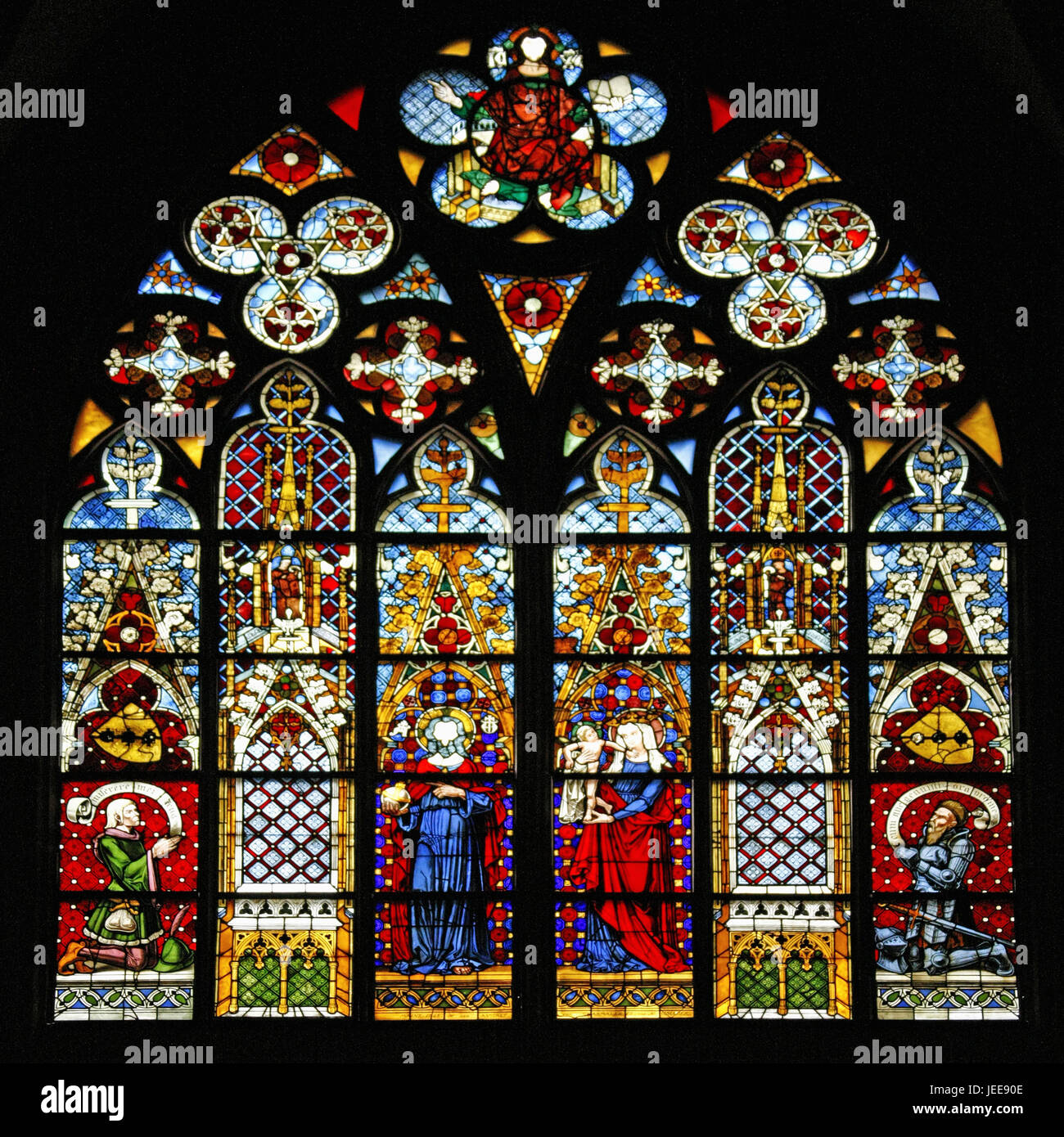 Church, inside, colour window, Germany, Rhineland-Palatinate, Oppenheim ...