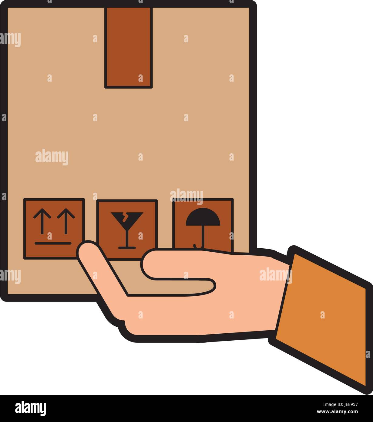 hand human with box carton delivery icon Stock Vector Image & Art - Alamy