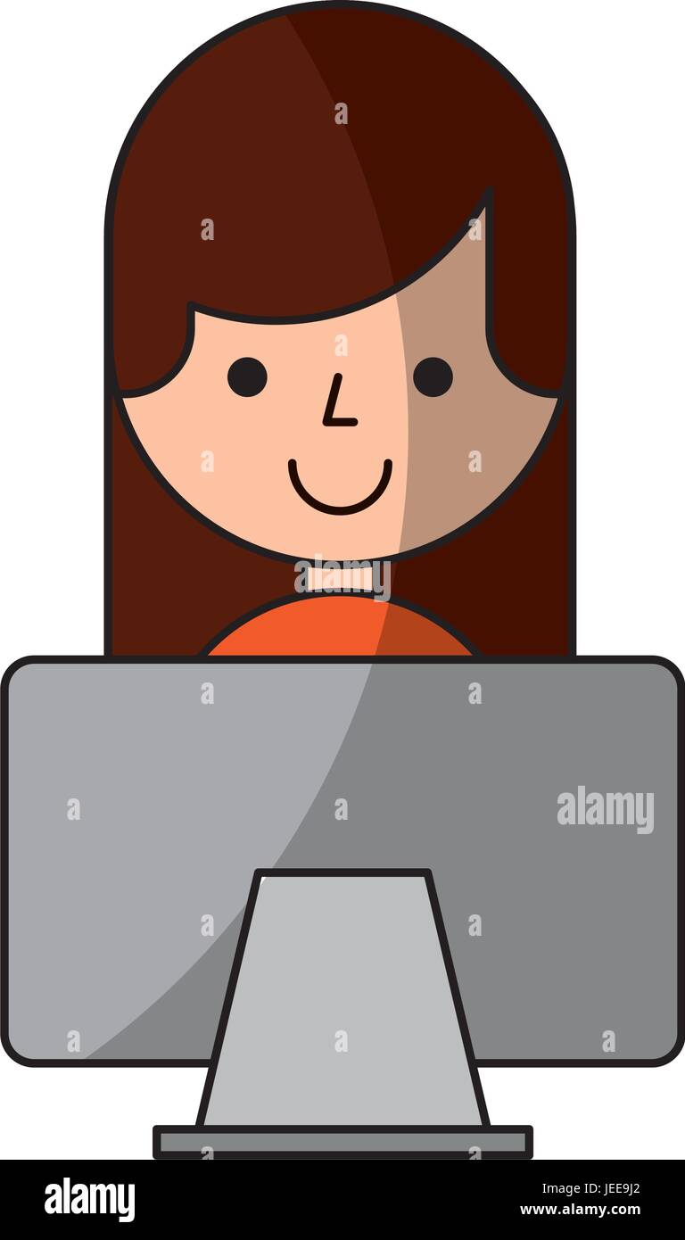 young woman with computer character Stock Vector Image & Art - Alamy