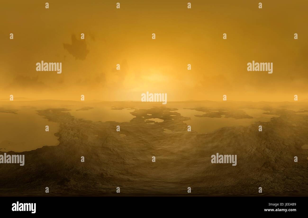 Surface of Titan, computer artwork. This is Saturn's largest moon and ...