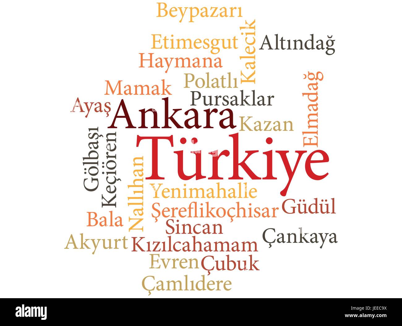 EPS 10 vector Illustration of the Turkish city Ankara subdivisions in ...