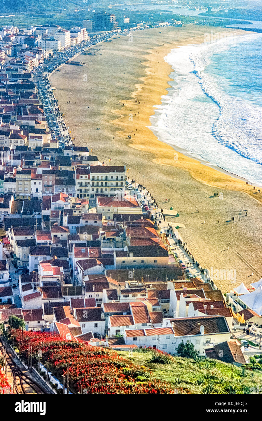 Resort town and fishing village of Nazare on the western coast of ...