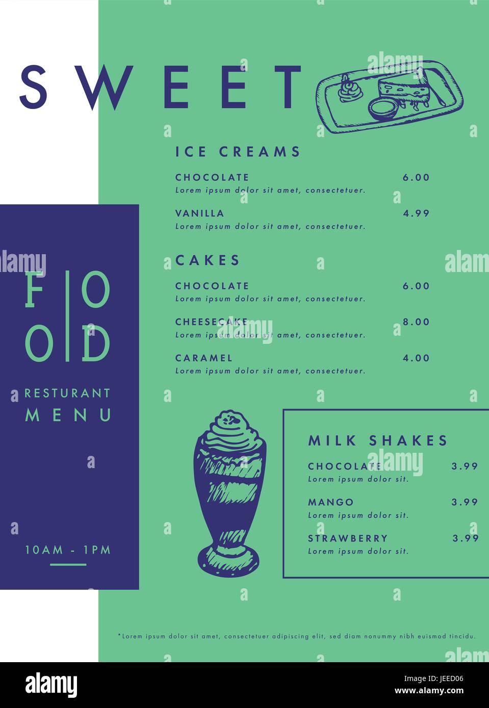 Menu card with food and restaurant text Stock Vector Image & Art - Alamy