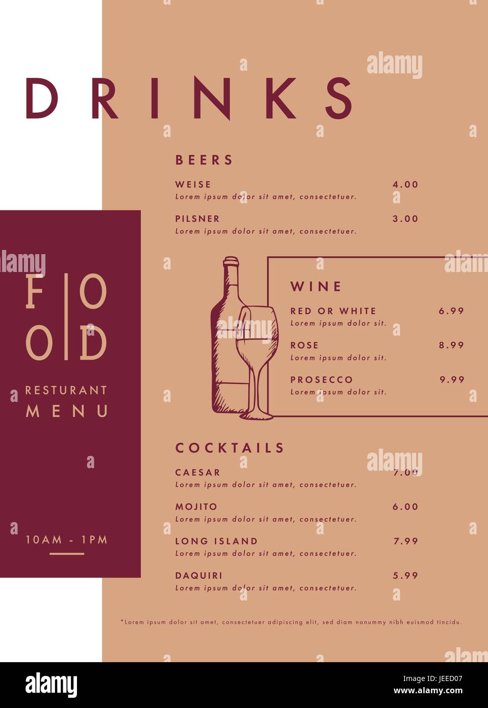 Menu card with food and restaurant text Stock Vector Image & Art - Alamy