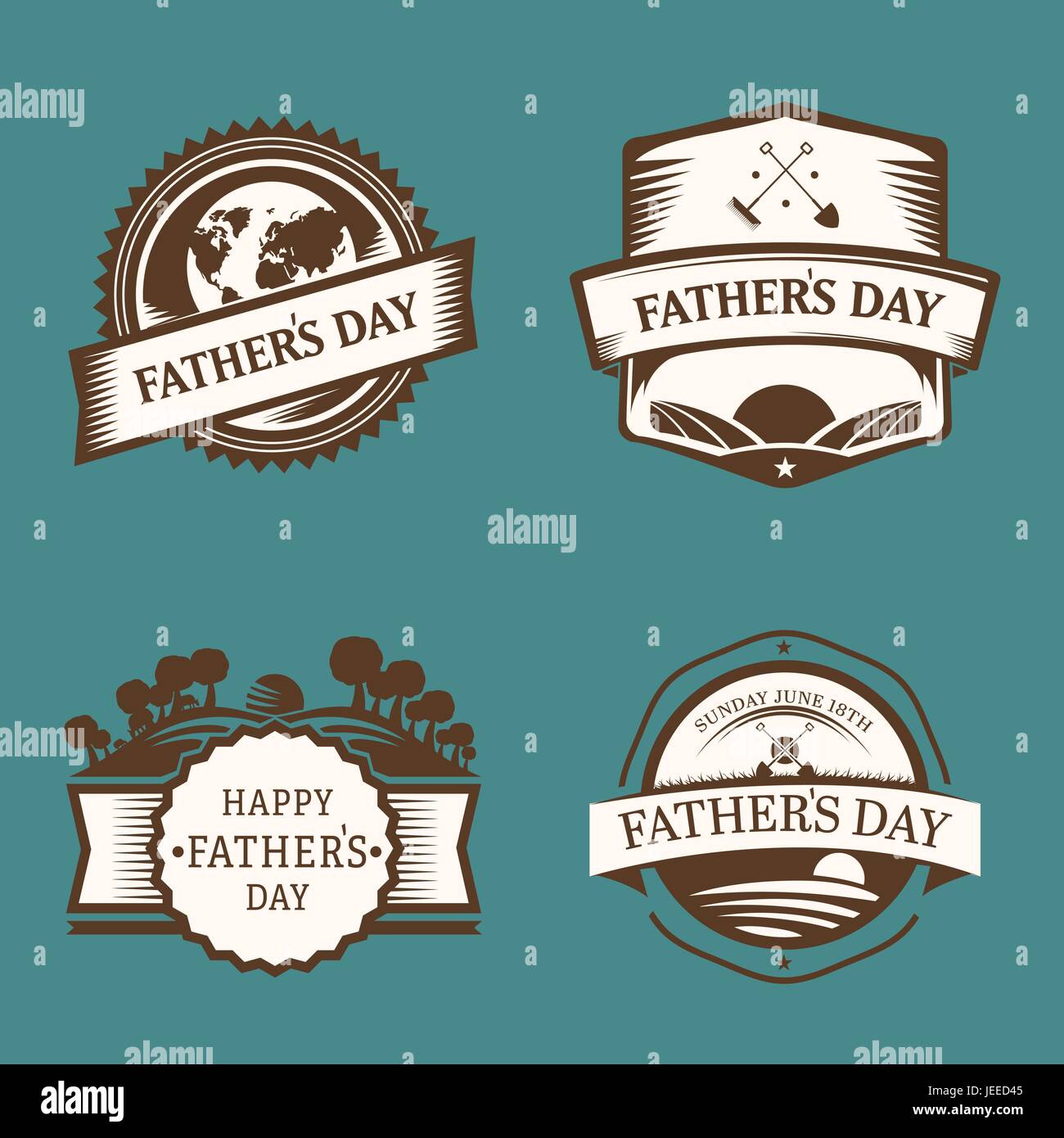 Greeting card with fathers day message and various icons Stock Vector ...