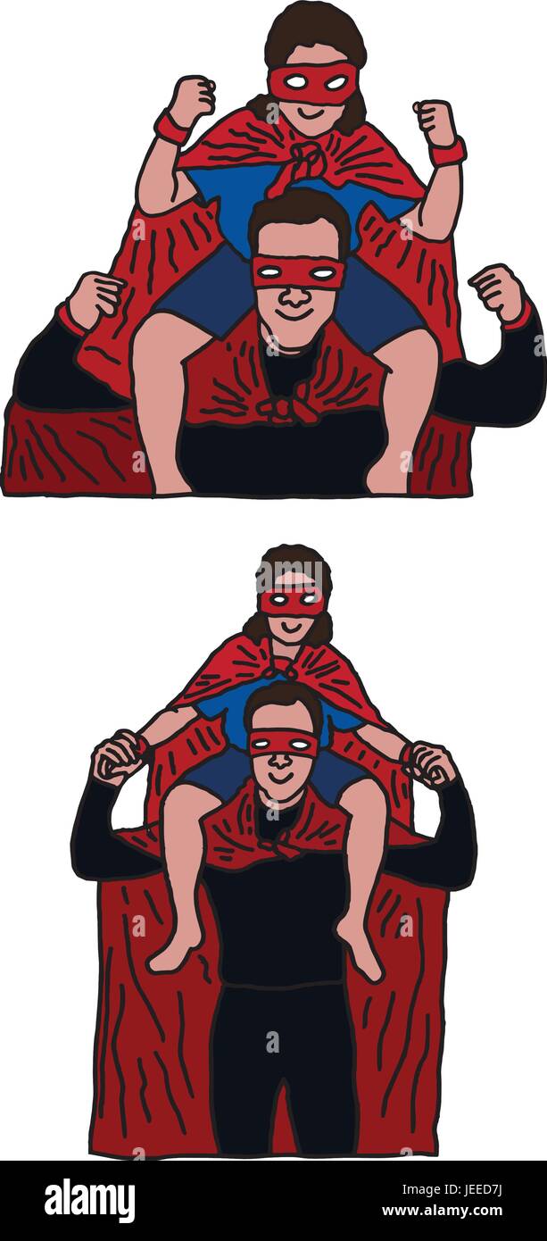Vector icon set of dad and son in superhero costume Stock Vector Image ...
