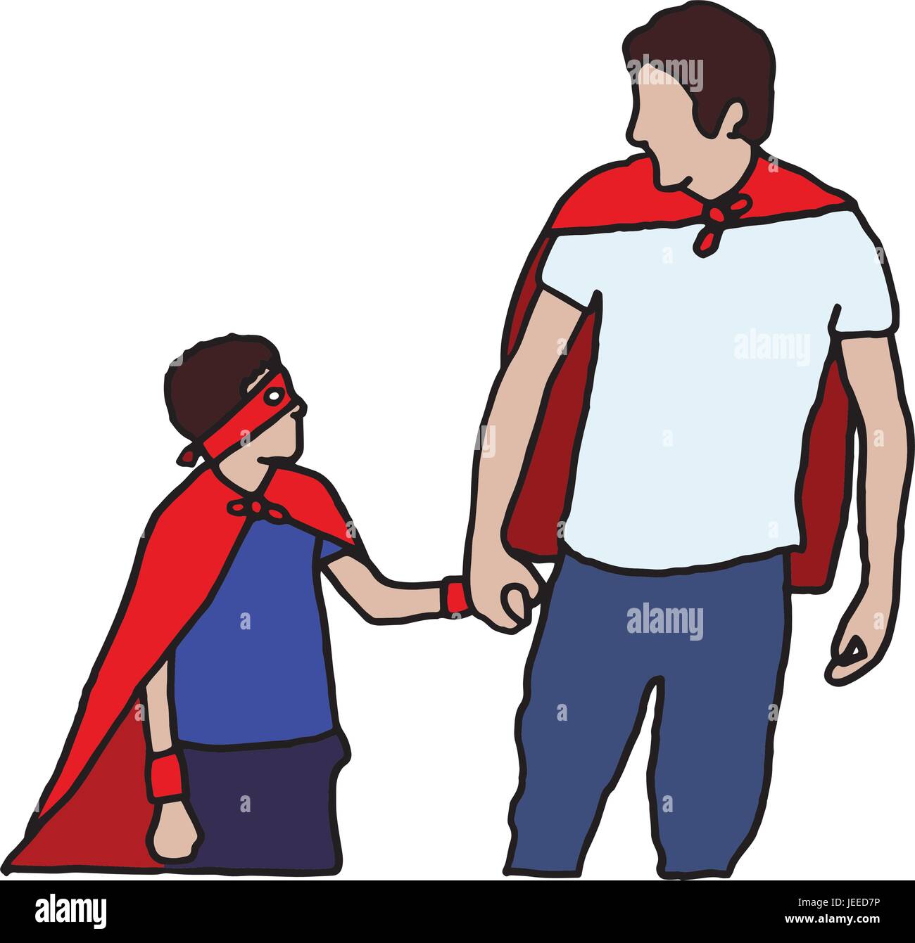 Vector icon set of dad and son in superhero costume Stock Vector Image ...