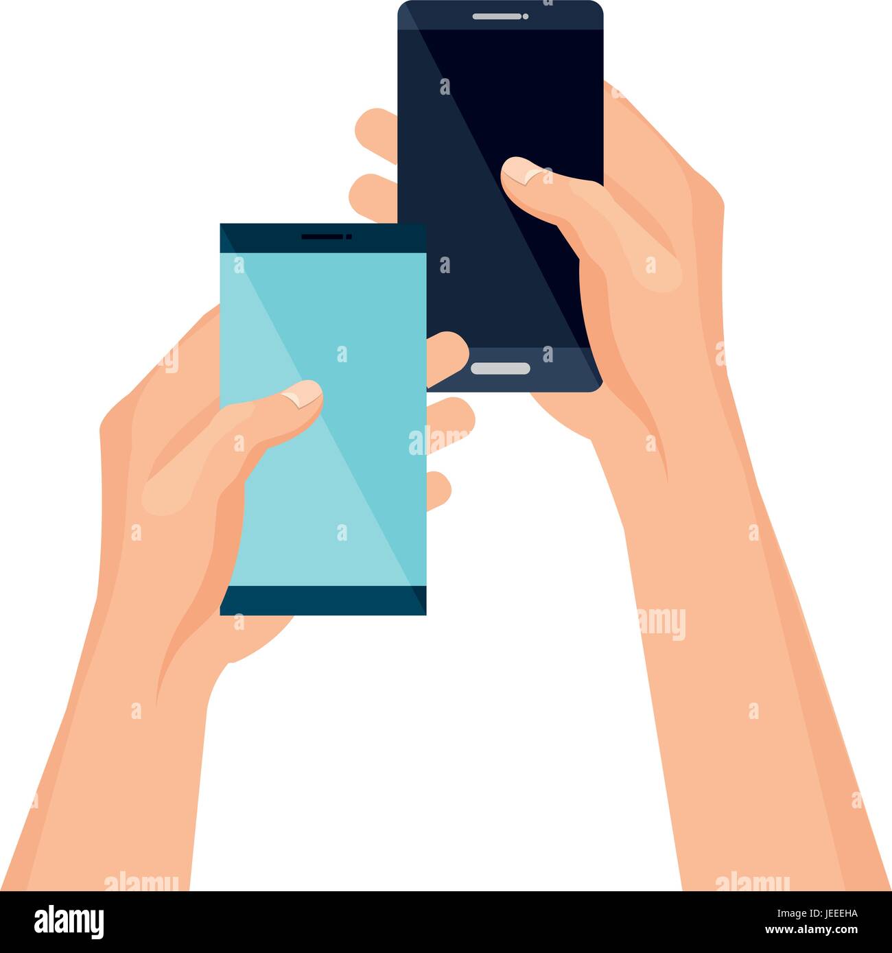 hands human with smartphones device isolated icon vector illustration ...