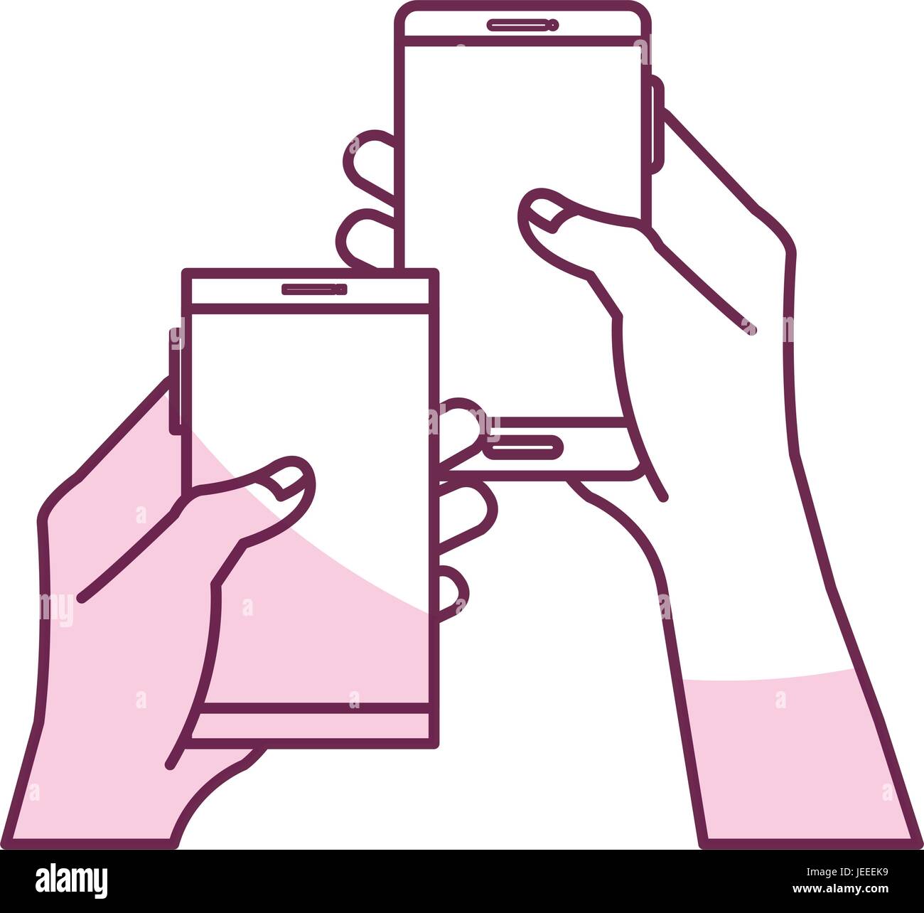 hands human with smartphones device isolated icon vector illustration ...