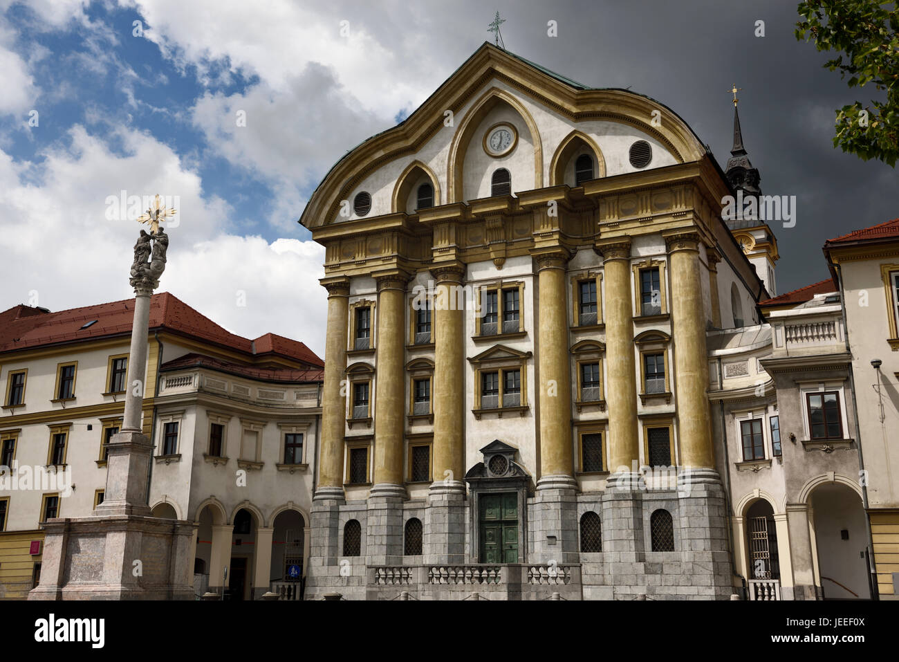 Spot of sun on the Ursuline Church of the Holy Trinity with marble ...