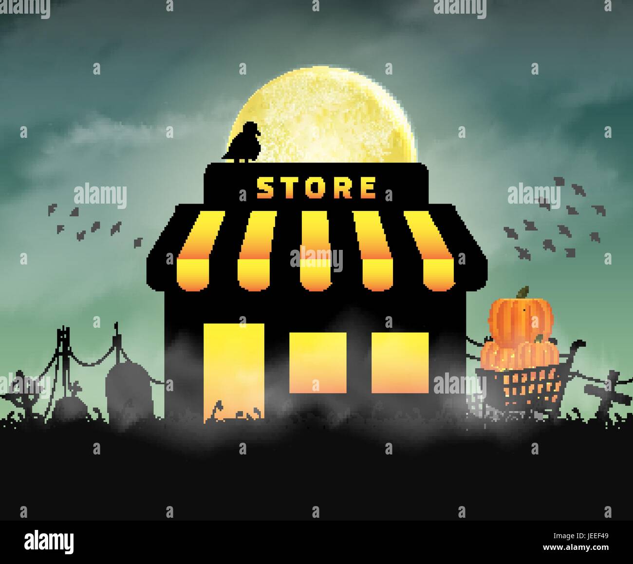 halloween store shop open in night graveyard Stock Vector Image & Art ...