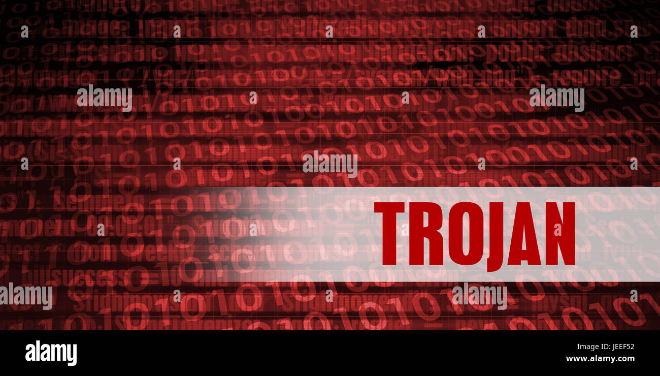 Trojan Security Warning on Red Binary Technology Background Stock Photo ...
