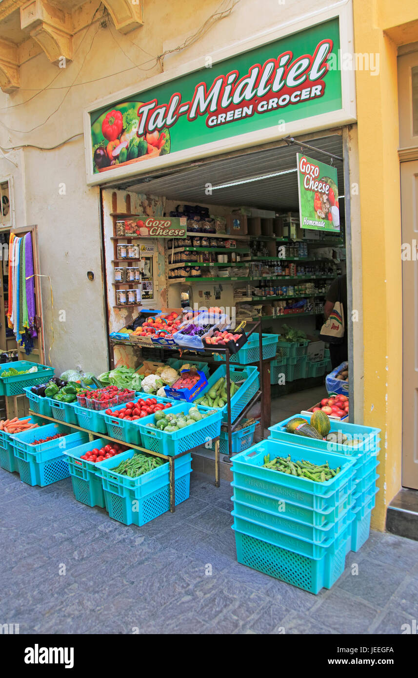 Small greengrocer shop in town centre of Rabat Victoria, Gozo, Malta ...