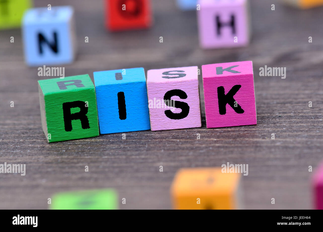 Risk word on wooden table Stock Photo - Alamy