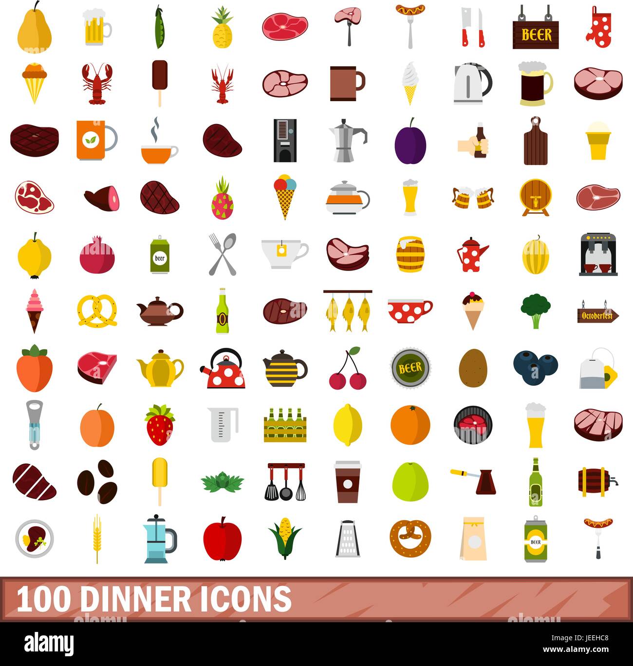 100 dinner icons set, flat style Stock Vector Image & Art - Alamy