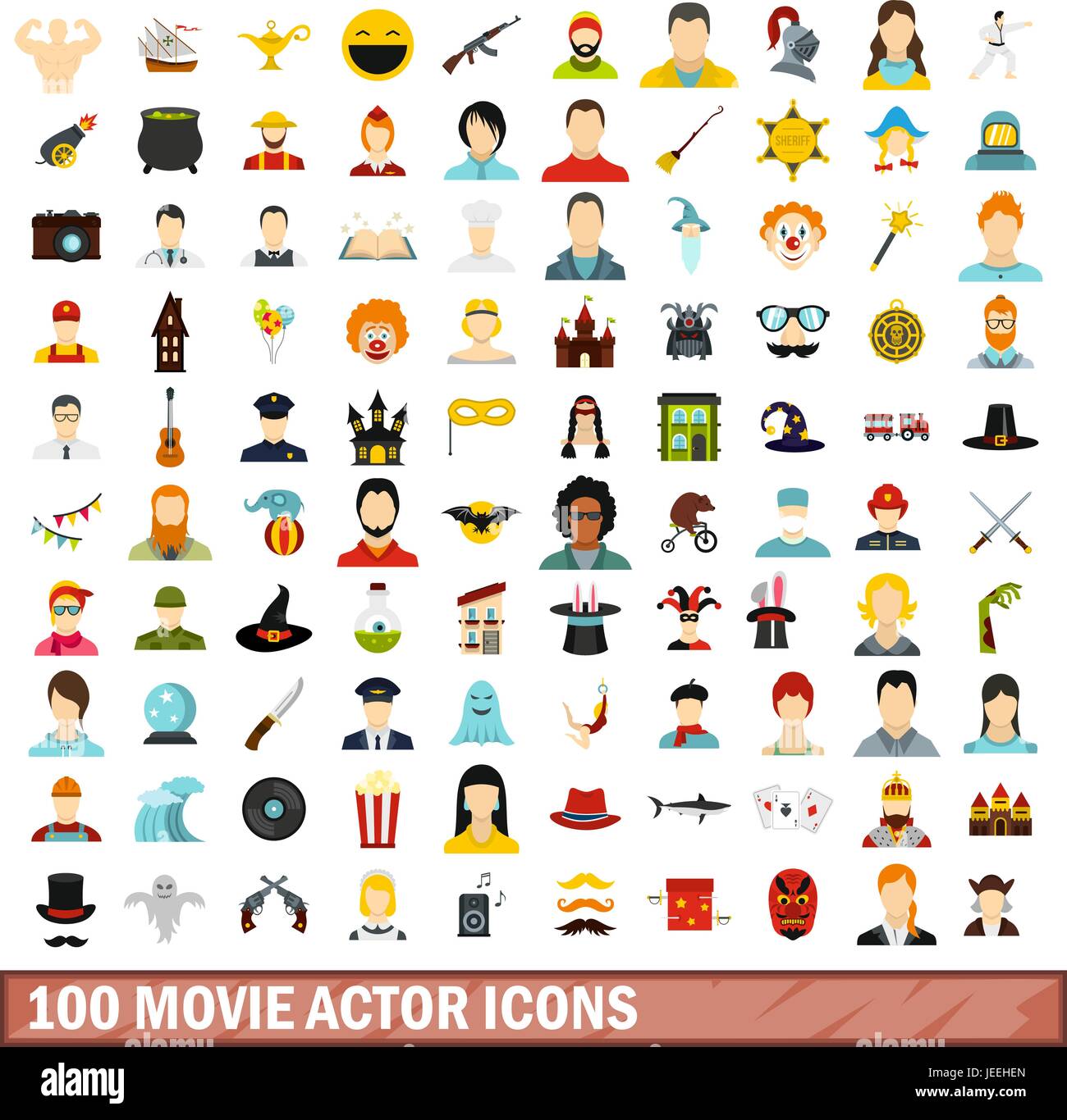 100 movie actor icons set, flat style Stock Vector Image & Art - Alamy
