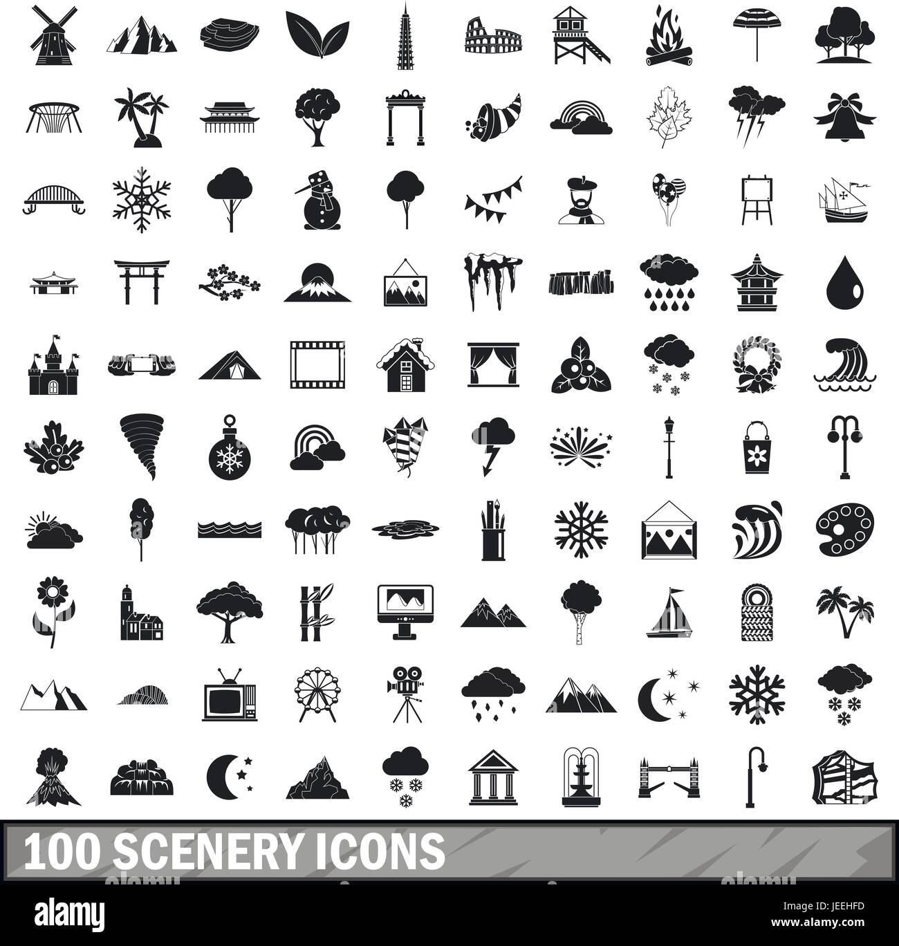 100 scenery icons set, simple style Stock Vector Image & Art - Alamy