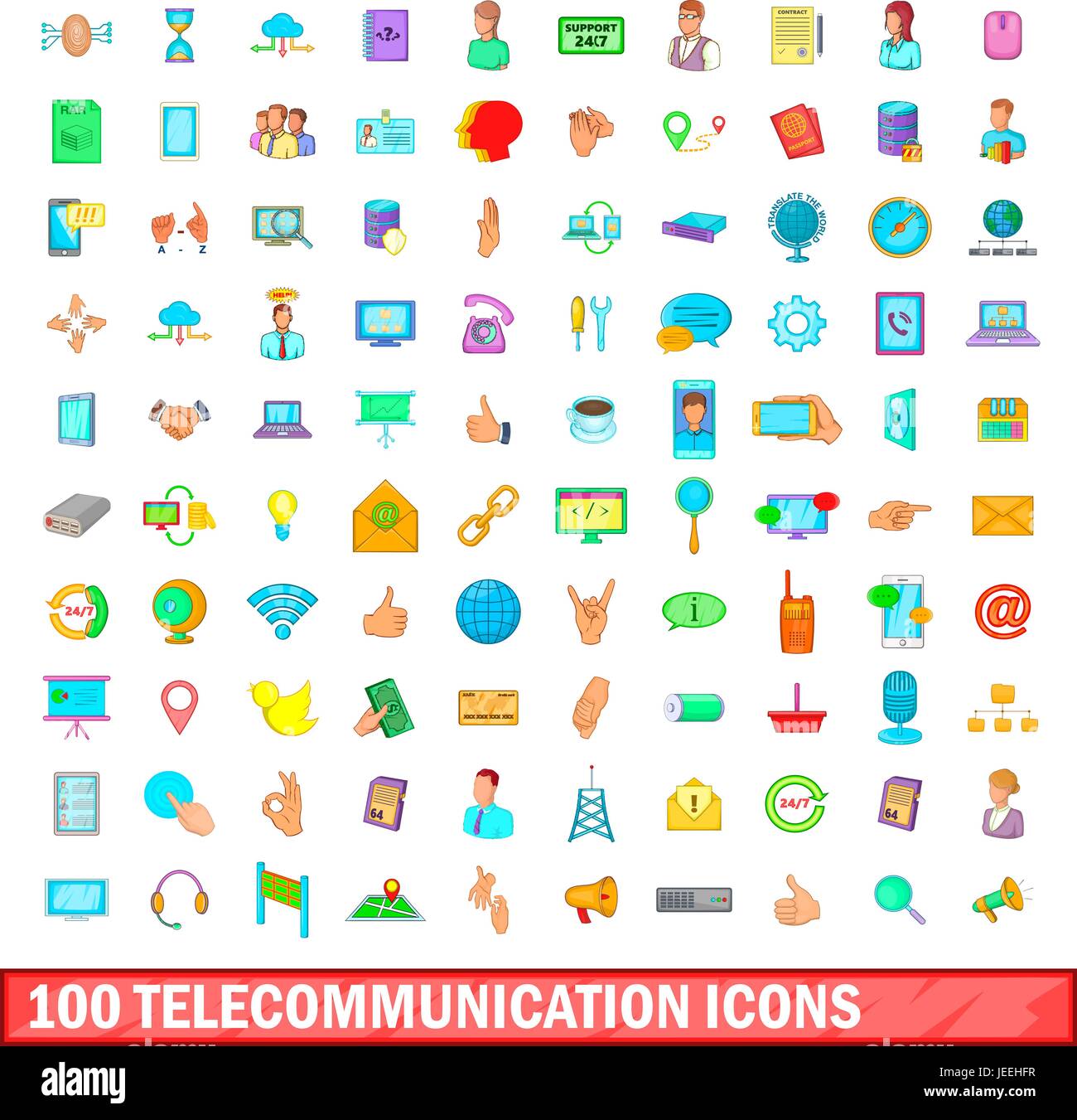 100 telecommunication icons set, cartoon style Stock Vector Image & Art ...
